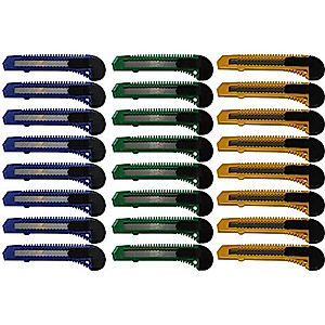Box Cutter Utility Knife Tool with Retractable Snap off Razor Blade x24 Mix Color