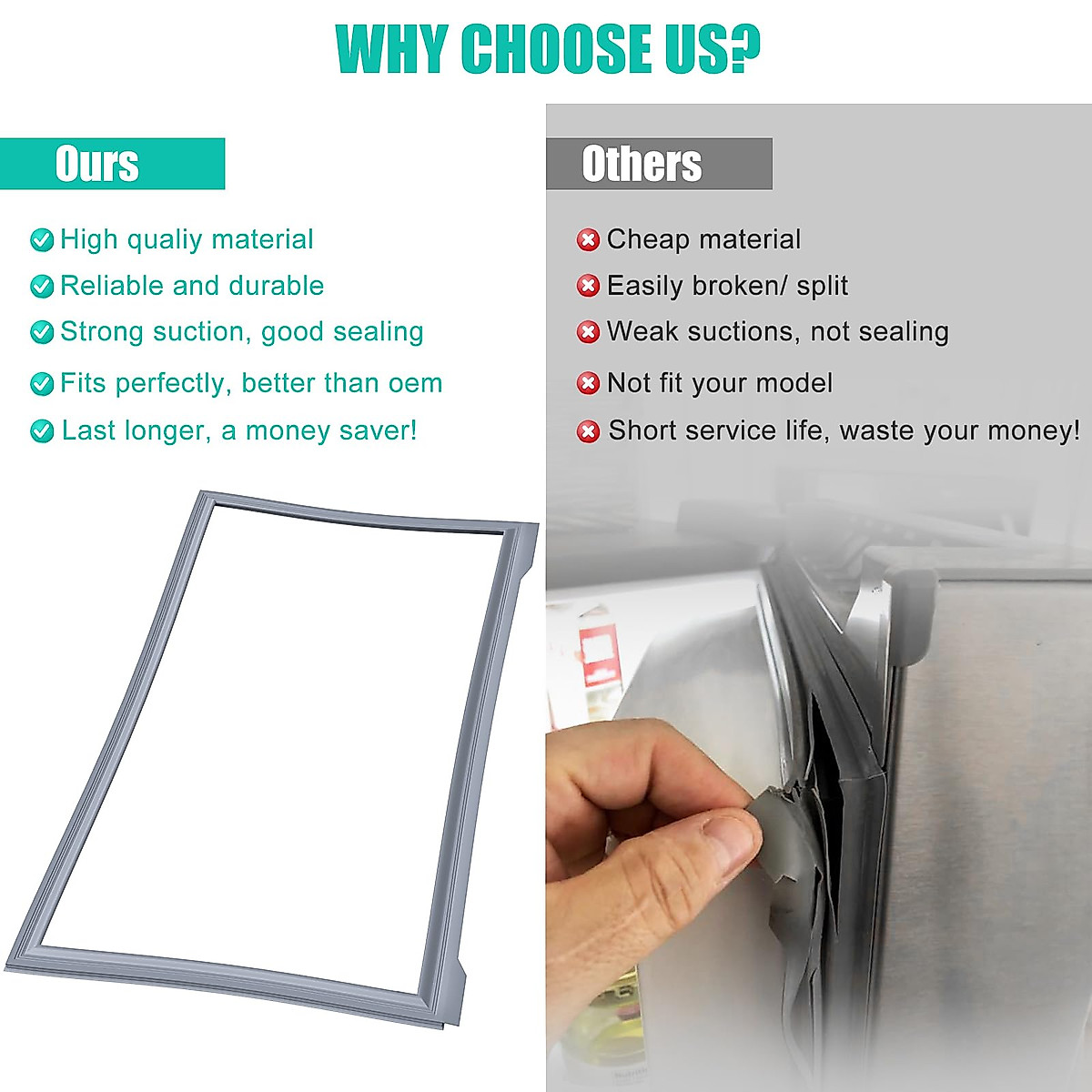 Upgraded W10830162 Refrigerator Door Gasket Replacement Compatible with Whirlpool Kenmore KitchenAid Refrigerator Freezer Door Gasket Refrigerator Door Seal Part 12723206AP, W10179332