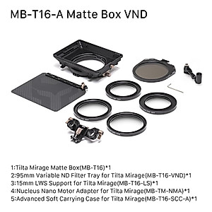 Tilta Mirage Matte Box | 4” x 5.6” and New 95mm Circular Filters | (67/72/77/82mm) Adapter Rings | Lightweight | Cartridge Filter Design | Prevents Vignetting | (Matte Box+VND)