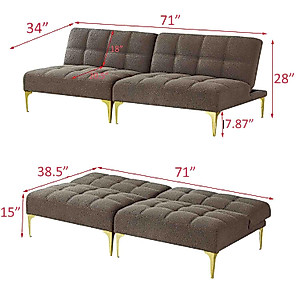 Convertible Sofa Bed, Modern Sleeper Couch with Adjustable Back/Metal Legs/Pillows, Folding Upholstered Loveseat, Sectional Sofa, Memory Foam Living Seat for Apartment/Office/Multi-Functional (Taupe)