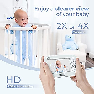 Dr.meter 5'' Split Screen Baby Monitor with 2 Cameras, 720p HD Video Baby Monitor with Camera and Audio, Baby Camera Monitor with Remote PTZ, 2-Way Talk, 4X Zoom, 5000mAh Battery, No WiFi