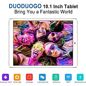 2 in 1 Tablets 10 Inch, Android 9 Tablet PC with Wireless Keyboard Case, 4GB RAM 64GB ROM/128GB Computer Tablets, Quad Core, HD/IPS, 8000mAh, Dual 4G SIM/WiFi (Gold)