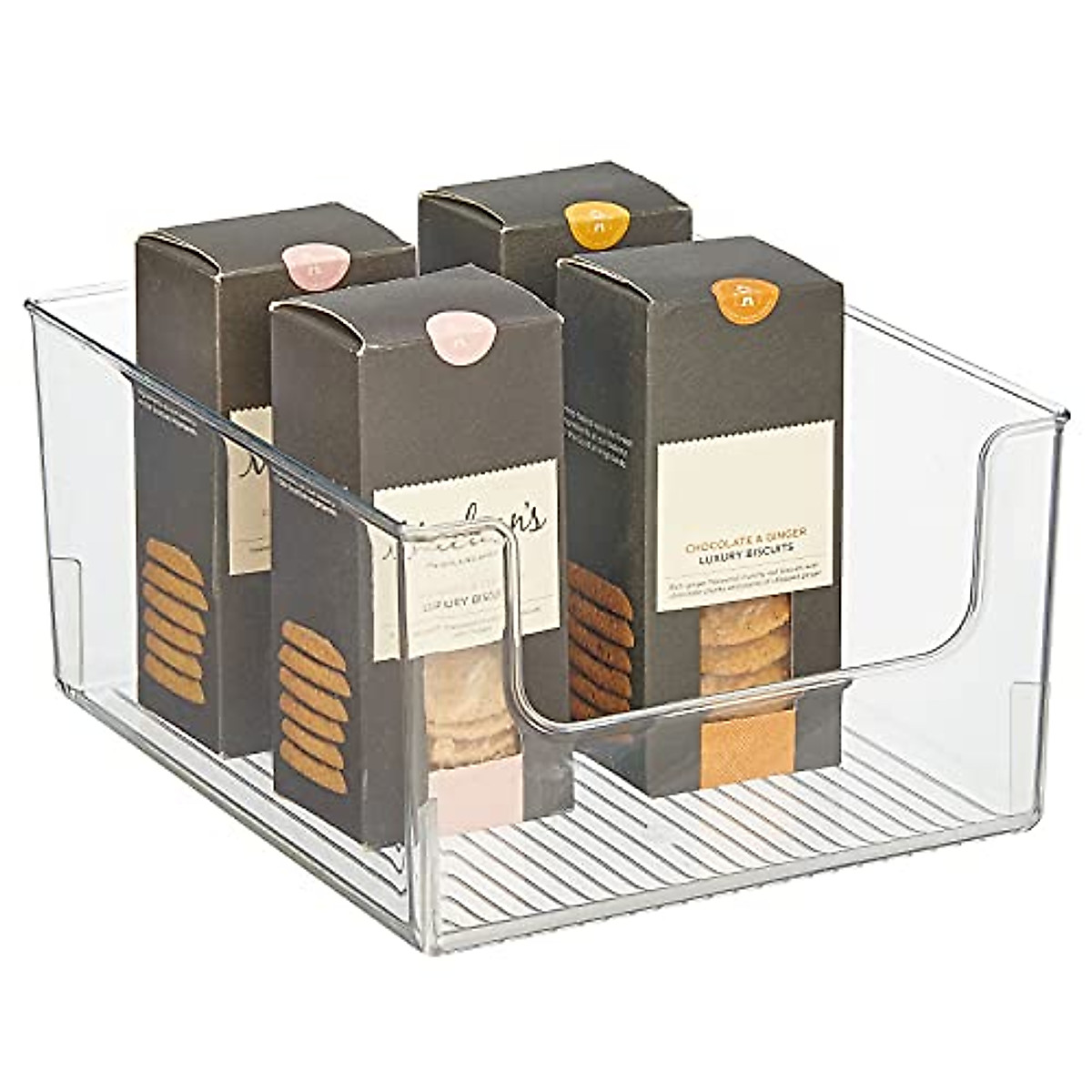 mDesign Modern Plastic Open Front Dip Storage Organizer Bin Basket for Kitchen Organization - Shelf, Cupboard, Cabinet, and Pantry Organizing Decor - Ligne Collection - Clear