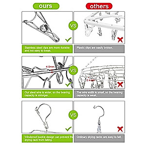 NILWL Clothes Drying Rack for Laundry,Metal Clothes Racks for Hanging Clothes,Laundry Drying Rack for Underwear,Bra,Baby Clothes,Glove,Clothes Drying Rack Folding Indoor,Sock Hanger with 30 Clips