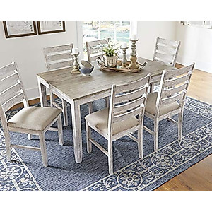 Signature Design by Ashley Skempton Cottage Dining Room Table Set with 6 Upholstered Chairs, Whitewash, 60" x 36" x 30"