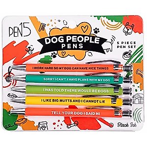 MilkToast Brands Funny Dog People Pens, A snarky gag gift for pet owners or coworkers, Black pens DG101 5 Count (Pack of 1)
