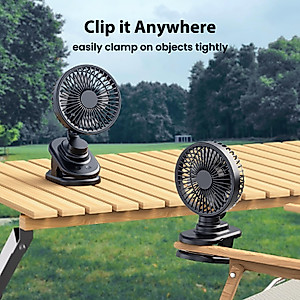 Portable Clip on Fan, 10000mAh Powerful 180° Oscillating Stroller Accessories, 4 Speeds ,Small Desk Fan, Personal Cooling Fan, Rechargeable Table Fan with Battery Operated, for Home Office Outdoor