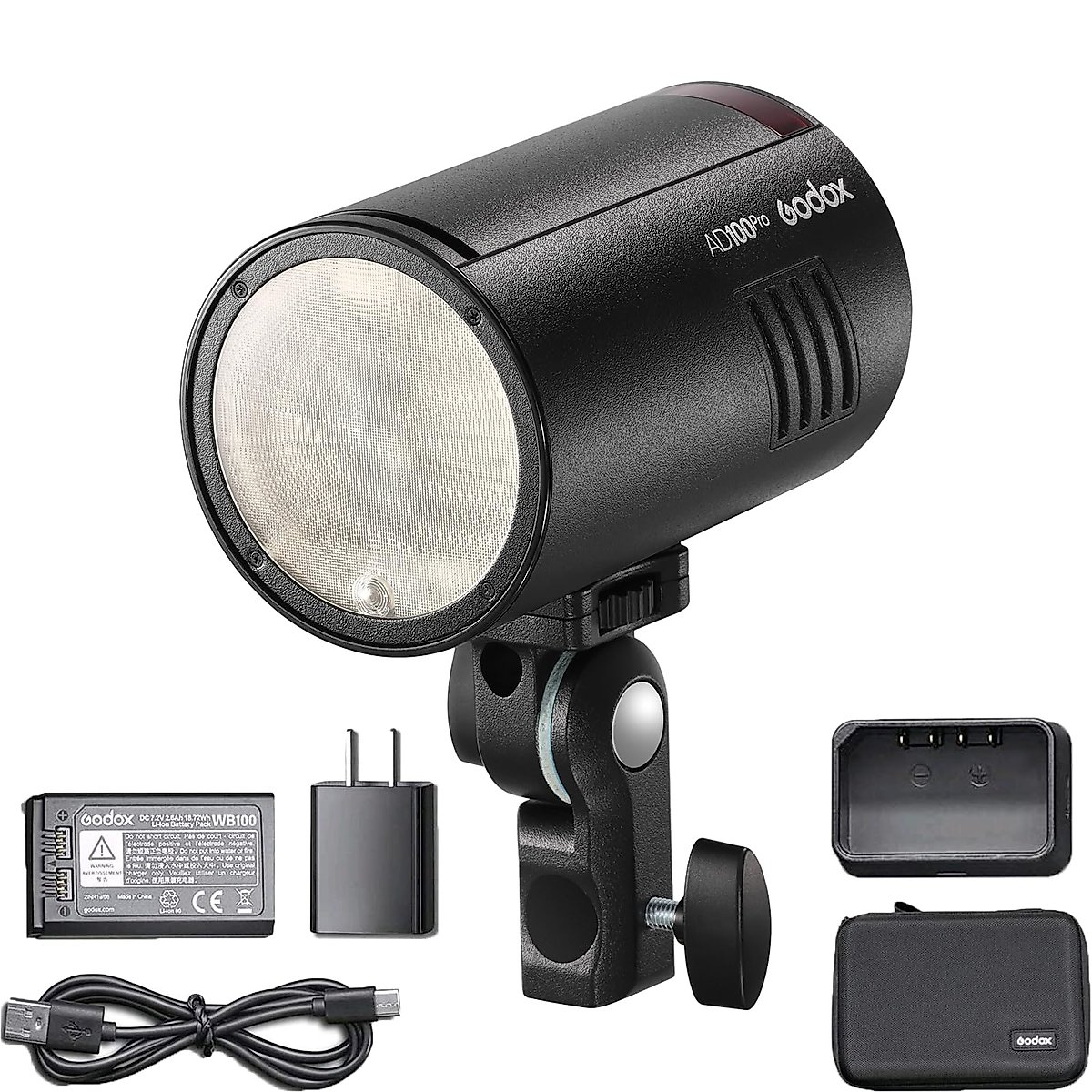 GODOX AD100Pro Studio Flash Light OLED Screen 5800K 1/8000s Sync TTL/Multi/M Flash Built-in 2.4G Wilreless X System 5 Groups 32 Channels with Rechargeable 2600mAh Battery with Godox S2 Flash Bracket