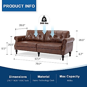 DIFY 80” Leather Faux Loveseat Sofa, Mid-Century Modern Couch with Soft Cushion and Firm Structure, Perfect Furniture for Living Room, Bedroom, Small Space.(Dark Brown)