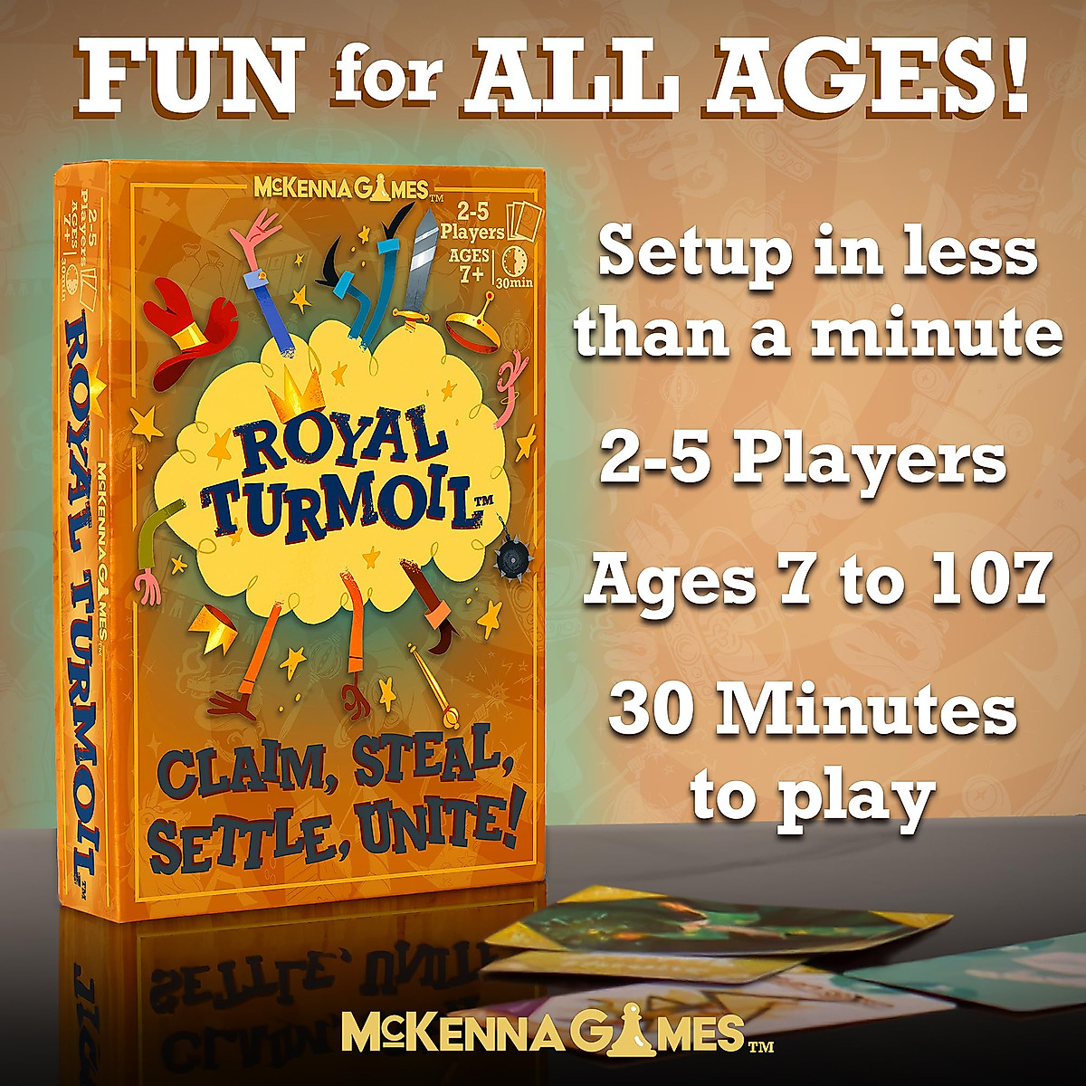 McKenna Games Royal Turmoil – New Wildly Fun Card Game for Kids 8-12, for Kids and Adults, Family Game and Learning Game for Family Night with Fast Setup and Fun Play