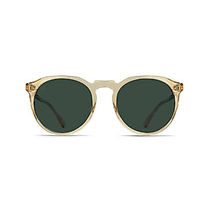RAEN Ð Remmy Ð Unisex Retro Round Sunglasses UV Protection - Champagne Crystal/Green Polarized Lens (Size 52 MM)