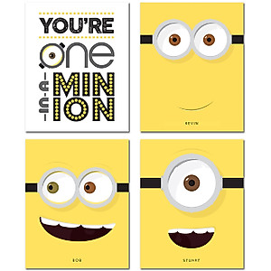 BigWig Prints Minions Poster - Minion Bedroom Decor, Despicable Me Wall Art, Despicable Me Party Decorations, Kids Movie Posters, Wall Decor Artwork for Kids Room - Unframed Set of 4 (8x10)