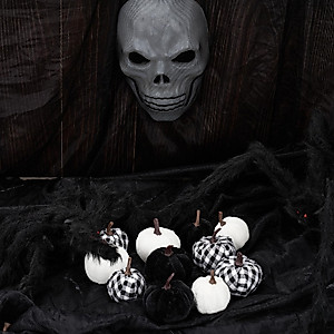 Lamris Pumpkin Decor Fake Foam Harvest Decorative Velvet Buffalo Plaid Pumpkins Set of 12 Mantel Table Centerpiece Farmhouse Fall Halloween Decorations