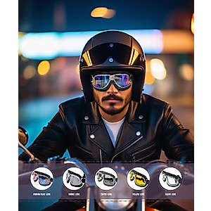 CRG Sports Motorcycle Goggle Aviator Pilot Style Cruiser Scooter Motocross Goggles for Men, Women, Adults