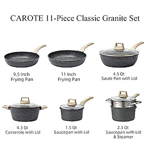 Carote Granite Nonstick Cookware Sets, 10 Pcs Pots and Pans Set Nonstick, Healthy Non Stick Induction Stone Cookware Kitchen Cooking Set w/Frying Pans & Saucepan, PFOS, PFOA Free (Brown Granite)