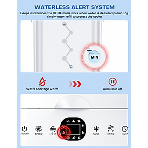 COOLECH Portable Air Conditioners w/Remote, 4 Modes & 3 Speeds, Waterless Alert System & 2.4-Gal Tank for 20H Cooling, 12H Timer for Auto Off, 3-IN-1 Evaporative Air Cooler for Room Bedroom Office