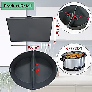 2 Pack Silicone Slow Cooker Liners Fit Crockpot 6-7 Quarts Oval Slow Cooker, Reusable Food Grade Silicone Slow Cooker Divider Liners,BPA Free,Easy Clean or Leakproof Dishwasher Safe Cooking Liner (Grey)