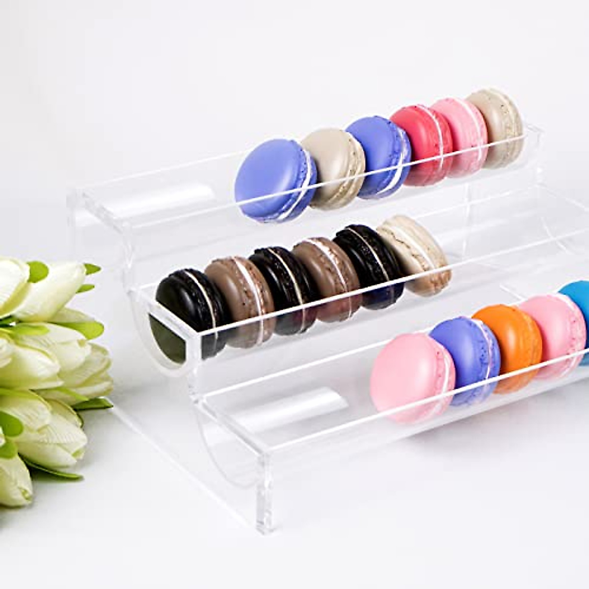 KVMORZE 8.7" Clear Cracker Serving Tray, Transparent Macaron Display Tray, Rectangular Cracker Holder for Serving Trays, Food Display Cracker Serving Tray Stand for Home (U Shape 3-Tier Acrylic)