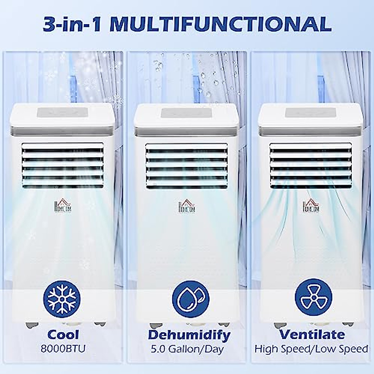 HOMCOM 8000 BTU Mobile Portable Air Conditioner for Home Office Cooling, Dehumidifier, and Ventilating, Portable AC Unit with Remote Control, 24H Timer, White