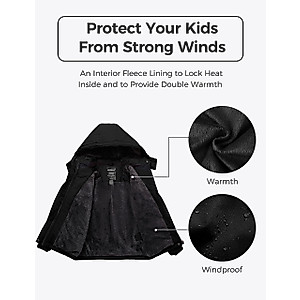 wantdo Girls' Water Resistant Ski Jacket Fleece Winter Snowbaording Coat Charcoal 10-12