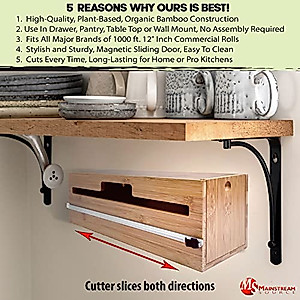Mainstream Source® Large Bamboo Wrap Dispenser for 1000ft 12in Rolls – Extra Thick Foil and Plastic Wrap Organizer with Cutter & Labels, Works as Foil, Plastic Wrap, Parchment, or Wax Paper Holder