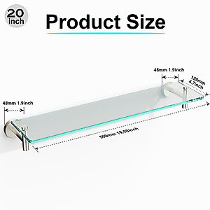 KOCOK Glass Shelves for Bathroom,19.6-Inch Brushed Nickel Floating Bathroom Glass Shelves Tempered Glass Stainless Steel Glass Bathroom Shelves Modern Wall Mount Accessories