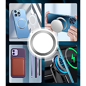 Cheukkee Adhesive Metal Ring Sticker,Mag Ring Circle Attachment for Phone Case,for Magsafe Magnetic Wireless Charging 6 Pack Compatible Cell Phone iPhone Pixel (Black+White+Gray+Sliver+Green+Purple)