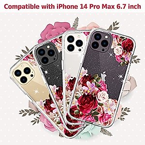 ACKETBOX for iPhone 14 Pro Max Case with Screen Protector + Camera Lens Protector and Ring Bracket，PC Back Case + Front Cover and TPU Phone Case Cover for iPhone 14 Pro Max (Flowers)