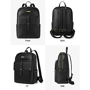 BOSTANTEN Leather Laptop Backpack for Women Large Capacity 15.6 inch Computer Bag Casual College Daypack Travel Bag Black