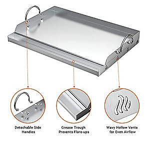 onlyfire Universal Stainless Steel Rectangular Griddle for Gas BBQ Grills, 23" x 16"
