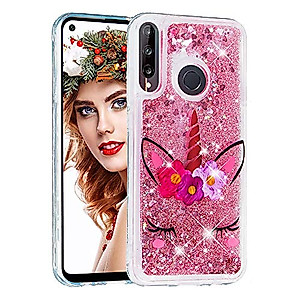 ISADENSER Huawei P40 Lite e Case Huawei Y7P 2020 Case Clear TPU Glitter Stylish With 3D Love Quicksand Shiny Flowing Liquid Litetective Cover Compatible with Huawei P40 Lite e / 7P Sleeping Unicorn XY