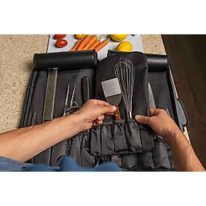 famzigo Silver Chef Knife Bag - 29 Flexible Universal Pockets, Detachable Adjustable Shoulder Strap - Professional Kitchen Accessories - Camping Storage, Carrying Case