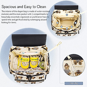 pipi bear Diaper Bag Backpack with Stroller Straps, Stylish Jacquard Travel Diaper Back Pack for Mom and Dad, Multi-function Baby Changing Bag, Maternity Nappy Bag for Boys and Girls, Cream