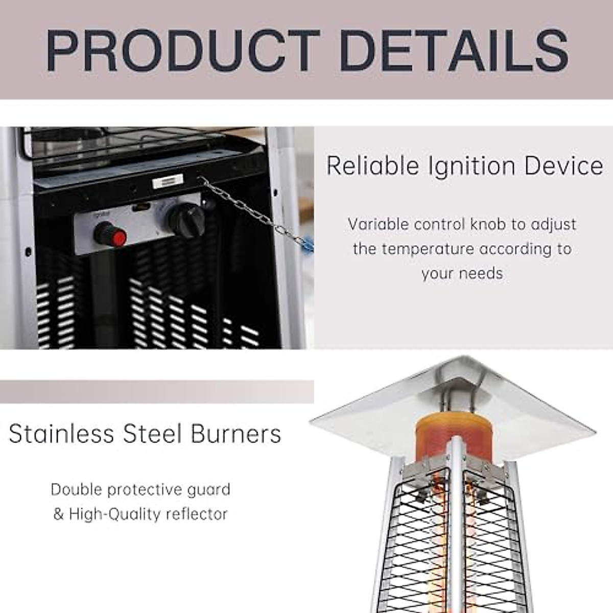 Betterland 7 Piece Outdoor Sectional Sofa Patio Furniture Set, All-Weather PE Grey Wicker Patio Conversation Set with Washable Cushion and Glass Table,Outdoor Propane Heater(Dark Blue Cushions)