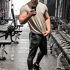 BROKIG Mens 3 Pack Lightweight Running Gym Jogger Pants,Men's Workout Sweatpants Zip Pocket (XX-Large, Army Green-Dark Gray-Light Gray)