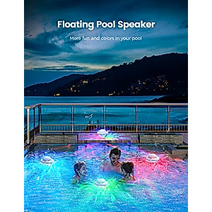 Floating Pool Speakers with Colorful LED Lights, IPX7 Waterproof Hot Tub Bluetooth Speaker, 10W Stereo Loud Sound, Built-in Mic, Portable Wireless Speakers for Shower Bathtub Outdoor Swim,Ideal Gifts