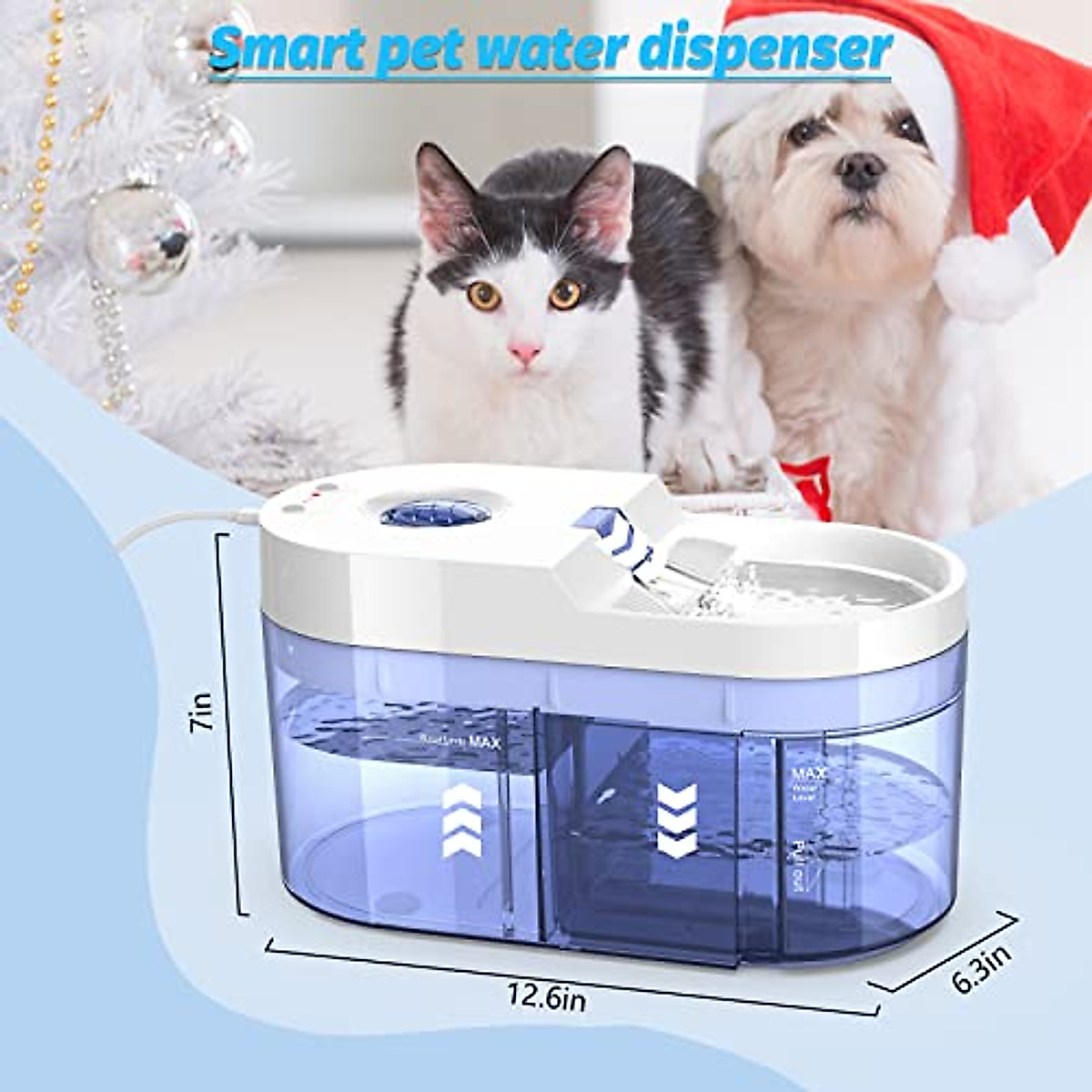 umosis Pet Water Fountain 1.8L Water Bowl Dispenser Automatic Replenish Drinking Fountains for Cats and Small Dogs Inside