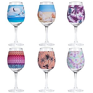 PAGOW 6pcs Wine Glass Sleeve, Identifiers for Standard Size White Wine Glass, Colorful Neoprene Insulator Protector for Wine Glass Ornaments Supplies (4.52x3.07inch, 6 Designs)