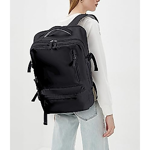 Lekakii Travel Laptop Backpacks for Women Carry On, 40L Nylon Waterproof Backpack for Traveling On Airplane, Gym Backpack Personal Item Essentials, Black