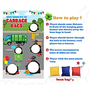 Bags Garbage Truck Trash Trucks Toss Games Banner Backdrop Waste Management Recycling Bin Throw Rubbish into the Garbage Theme Decor Decorations for Boy Girl Birthday Party Baby Shower Supplies Gift