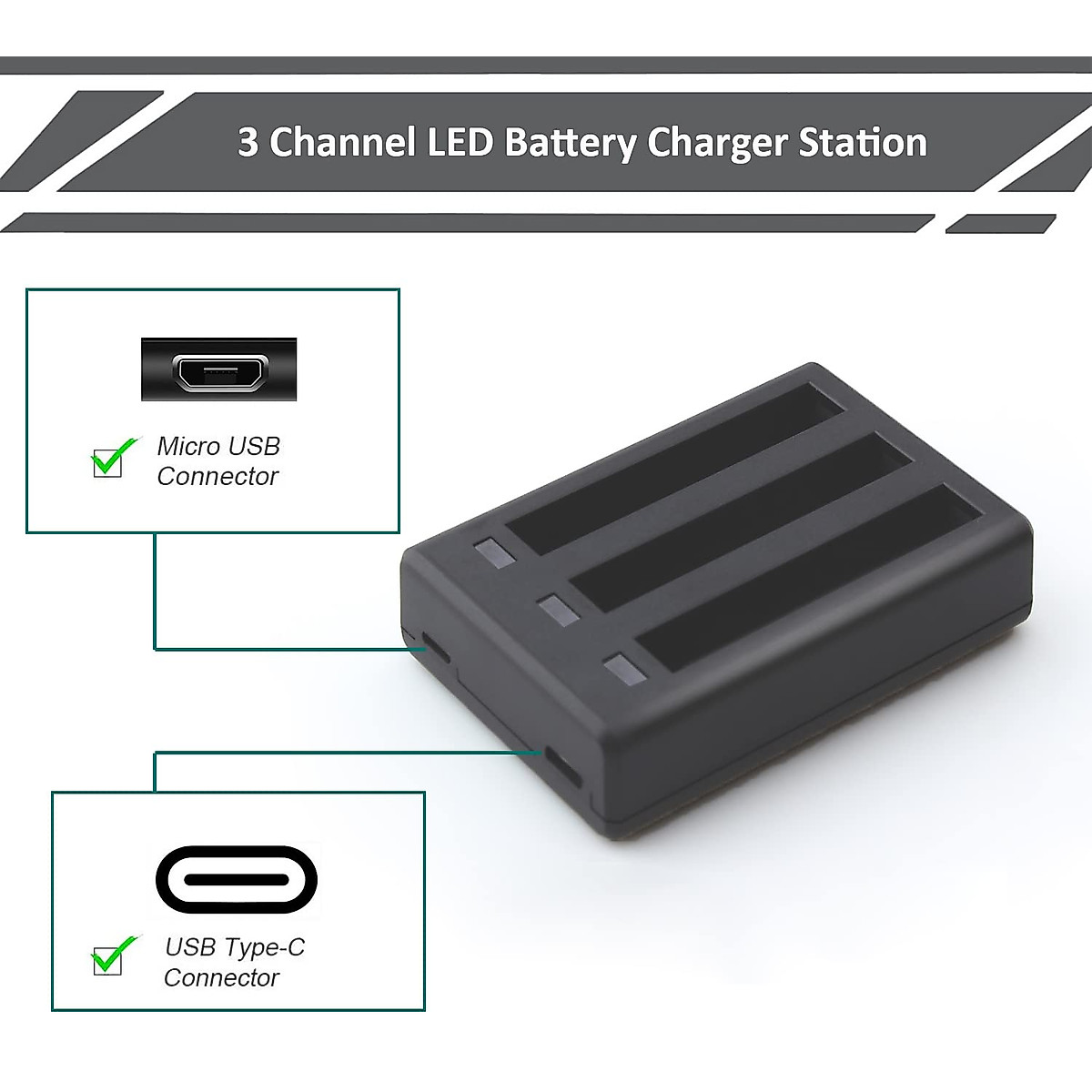 2 Pack Batteries fit for Insta360 X3 Camera, 3-Channel Battery Charger Station for Insta 360 X3