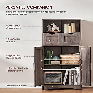 Iwell Large Storage Cabinet with 2 Drawers & 2 Shelves, Bathroom Cabinet, Cupboard for Living Room, Kitchen, Office, Rustic Gray