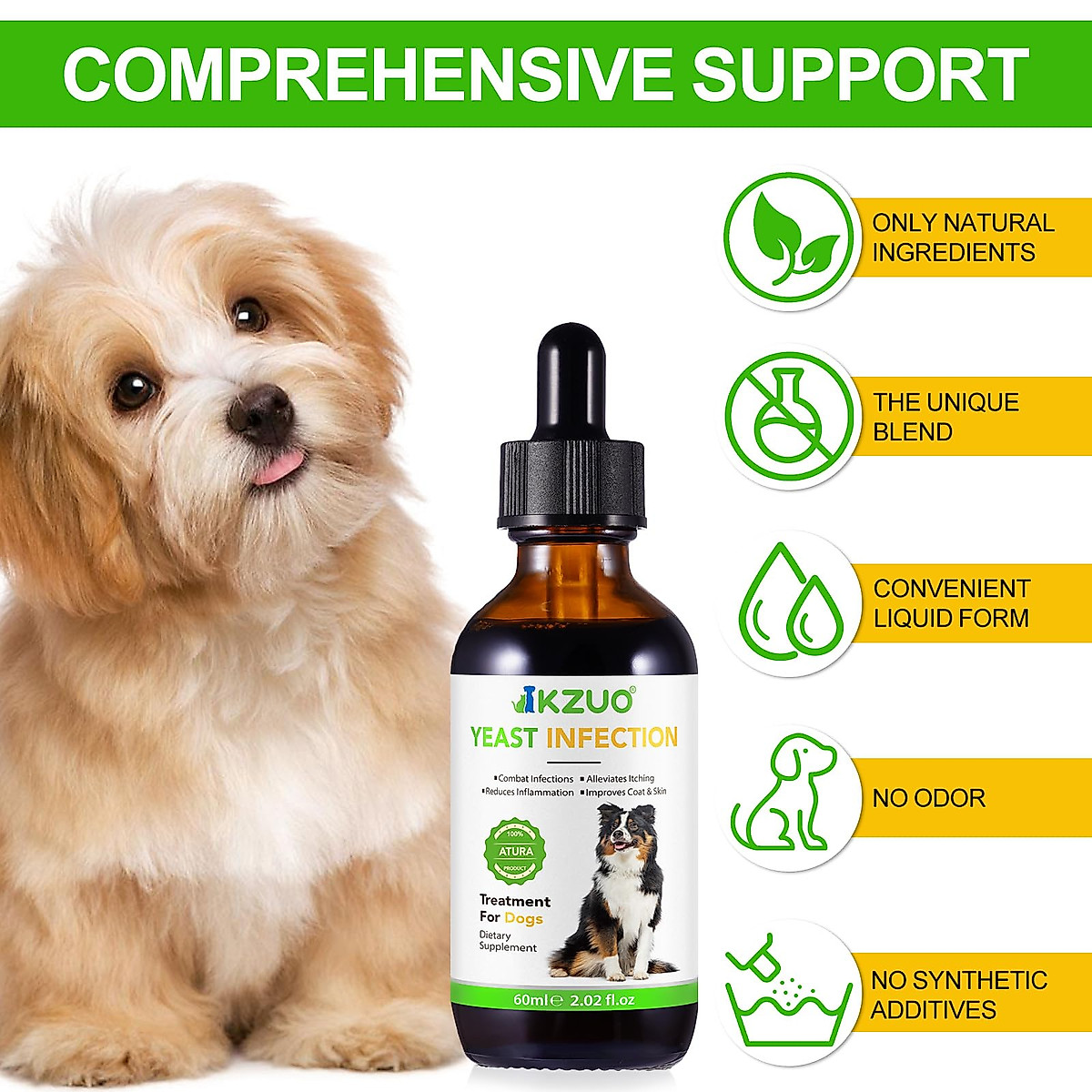Natural Yeast Infection Treatment for Dogs - Effective Dog Ear Infection Treatment & Allergy Relief, Reduces Inflammation, Alleviates Itching, Combats Infections, Improves Coat & Skin