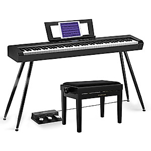 Starfavor 88 Key Weighted Keyboard Piano SP-20, Piano Keyboard 88 Keys Digital Piano with Piano Stand, Electric Piano 88 Keys Weighted with Hammer Action, Bluetooth MIDI & Piano Bench Bundle, Black