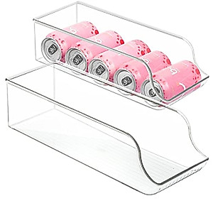 Soda Can Organizer for Refrigerator - Clear Storage Bins for Kitchen, Freezer, Countertops, and Cabinets - Shatter-Proof Plastic Can Dispenser - Beverage Rack Holds Up To 9 Cans | Set of 2