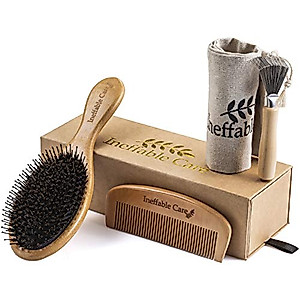 Boar Bristle Hair Brush set – Curved and Vented for Wet and Dry Detangling Hair Brush for Women Long, Thick, Thin, Curly & Tangled Hair Vent Brush - Stocking Stuffers Gift kit