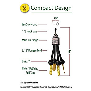 Banana Bungee – Black Holder Hanger Hook Alternative with Kitchen Cabinet Clamp Connection Hardware – Multiple Bunches or Single Banana; Made in USA