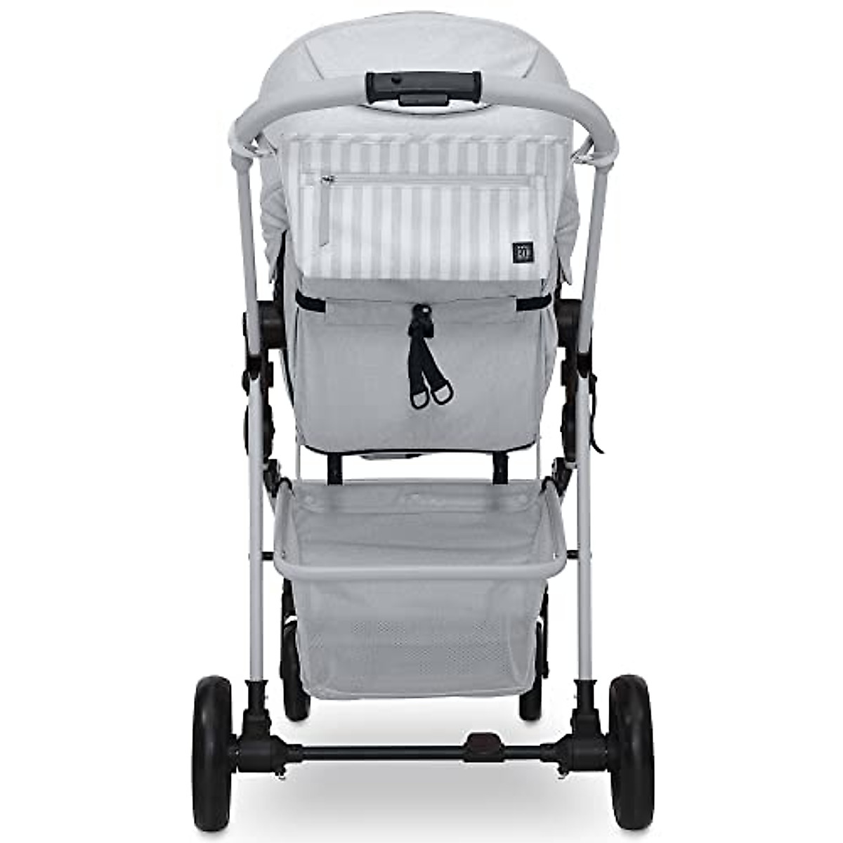GAP babyGap 2-in-1 Carriage Stroller - Car Seat Compatible - Easy One-Handed Fold - Lightweight Stoller with Oversized Canopy & Reclining Seat - Made with Sustainable Materials, Grey Stripes