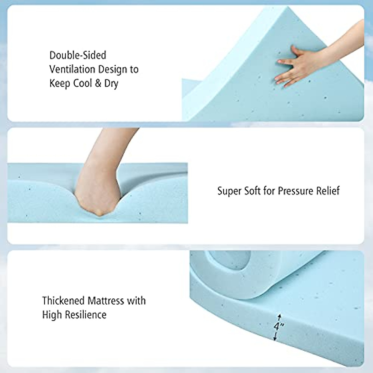 KOMFOTT Mattress Topper Full, 4 Inch High Density Gel Memory Mattress Foam Pad Topper for Full Size Bed