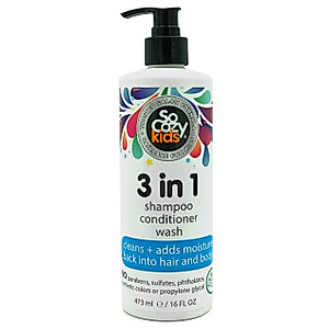 SoCozy 3 in 1 Kids Shampoo + Conditioner + Body Wash (16 Fl Oz) Gentle, Hydrating Hair & Body Cleanser with Keratin, Vitamin B5, & Kiwi Extract, Paraben & Sulfate-Free